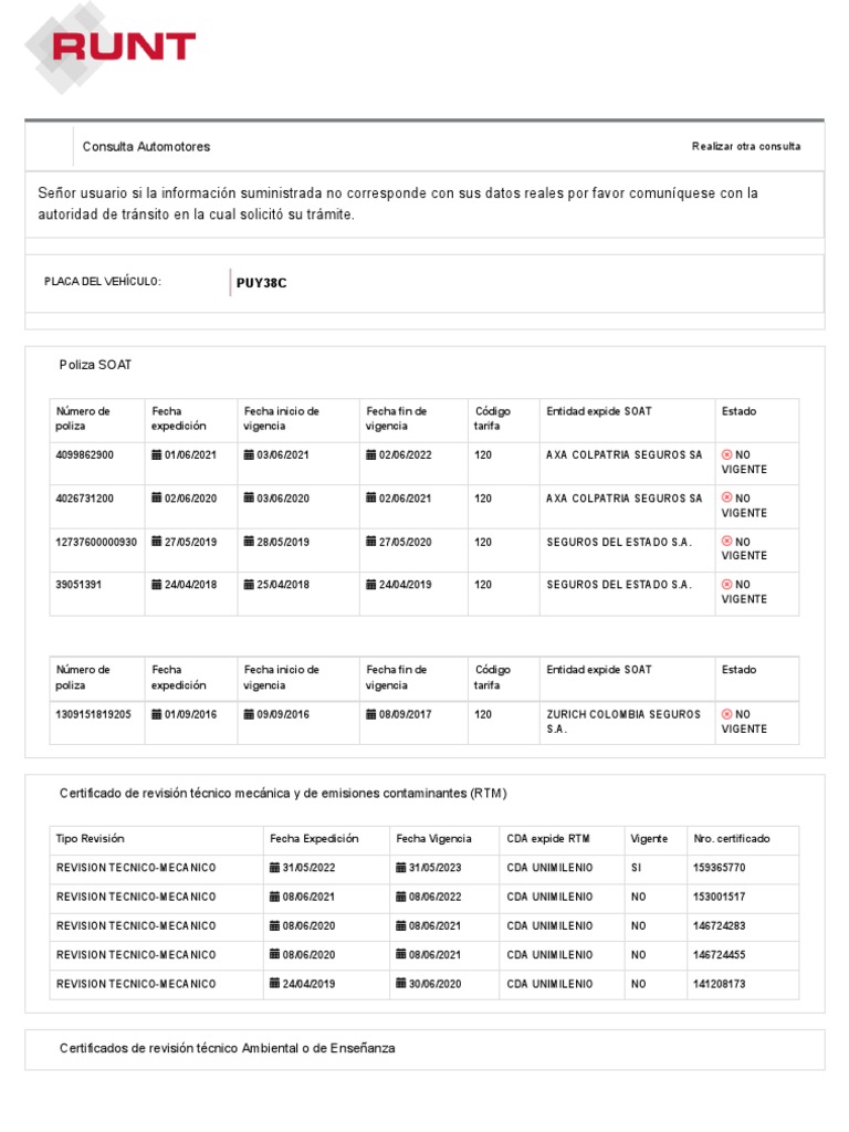 Consulta Ciudadano - RUNT | PDF