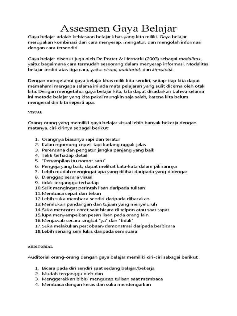 Assesmen Gaya Belajar Ok | PDF