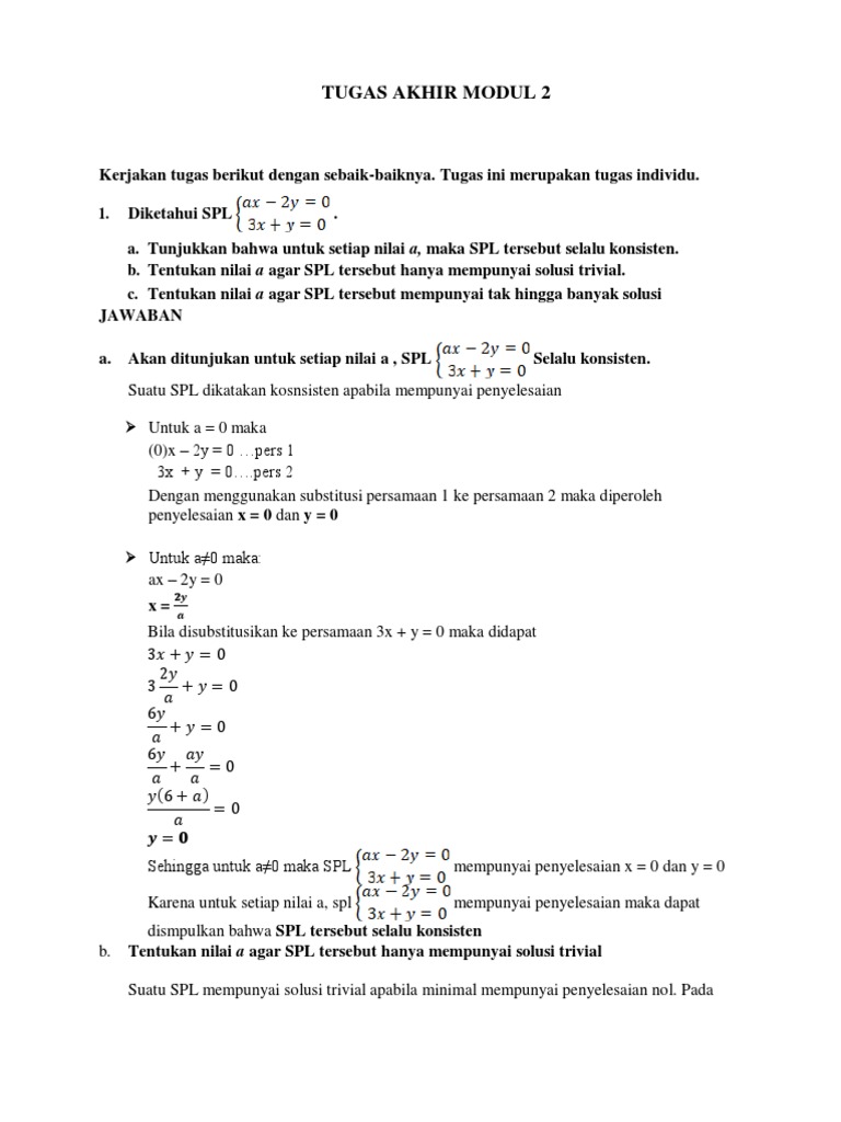 TUGAS AKHIR Modul 2 Aljabar Dan Program Linear | PDF | Metode & Bahan Ajar