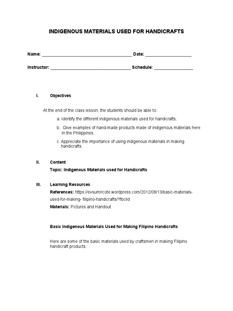Indigenous Materials Used For Handicrafts Module | PDF | Coconut | Plants