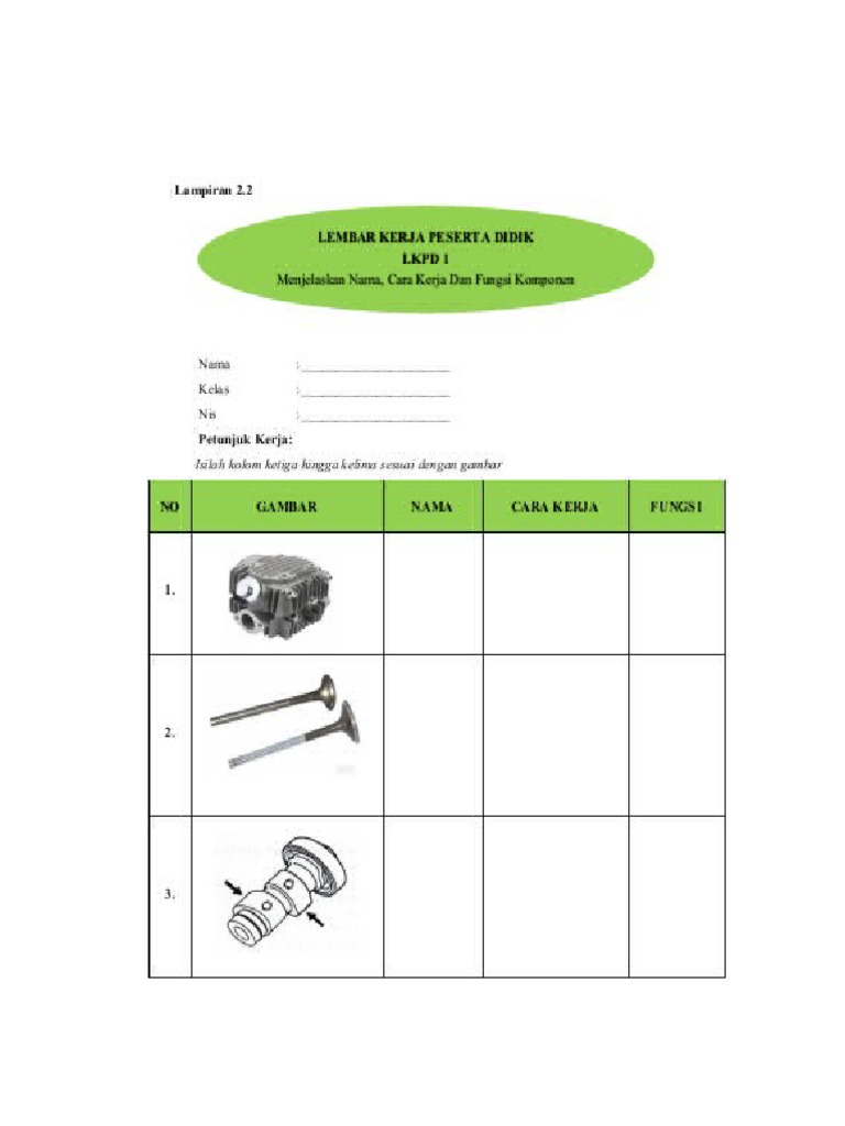 LKPD Komponen Utama Sepeda Motor | PDF