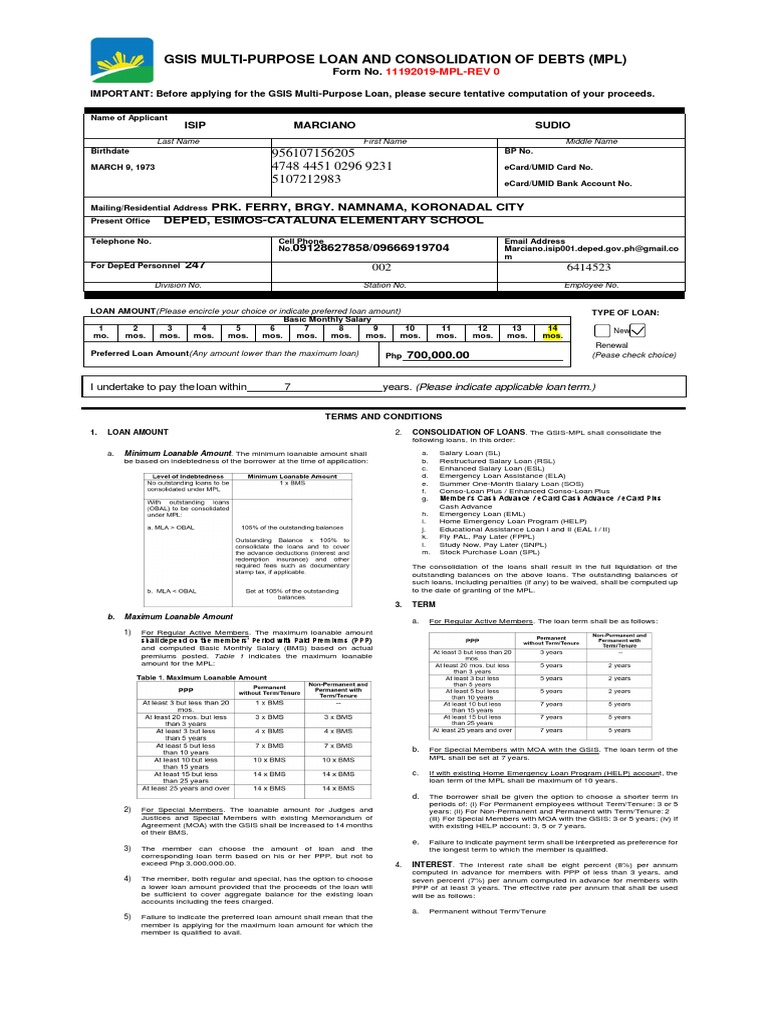 GSIS Multi-Purpose Loan Overview | PDF | Loans | Interest