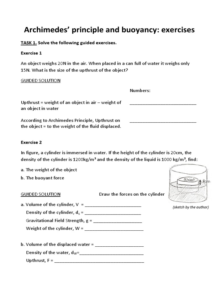 Archimedes' Principle and Buoyancy: Exercises: TASK 1. Solve The ...