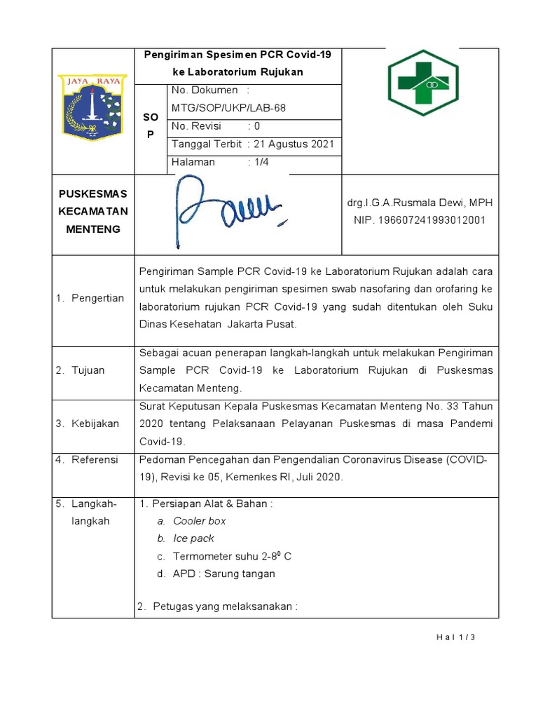 Fix Sop Pengiriman Spesimen PCR Covid-19 Ke Lab Rujukan | PDF