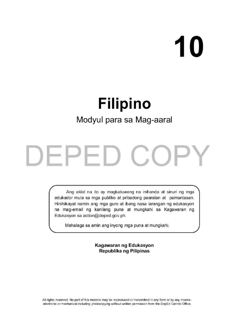 Deped Grade-10-Filipino-Module-1st-Quarter | PDF Deped Grade-10-Filipino-Module-1st-Quarter | PDF