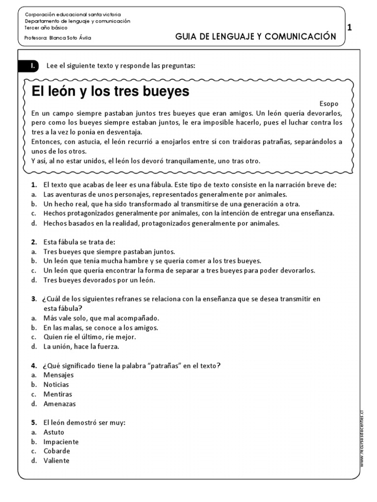 Guia Comprensión Lectora Tipo Simce | PDF