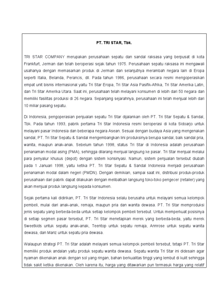 Tugas 1 Tri Star Pemasaran Operasi | PDF