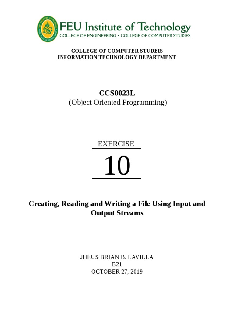 CCS0023L: (Object Oriented Programming) | PDF | Programming | Computer ...