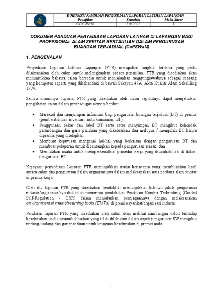 Cepswam FTR Format 2022 | PDF