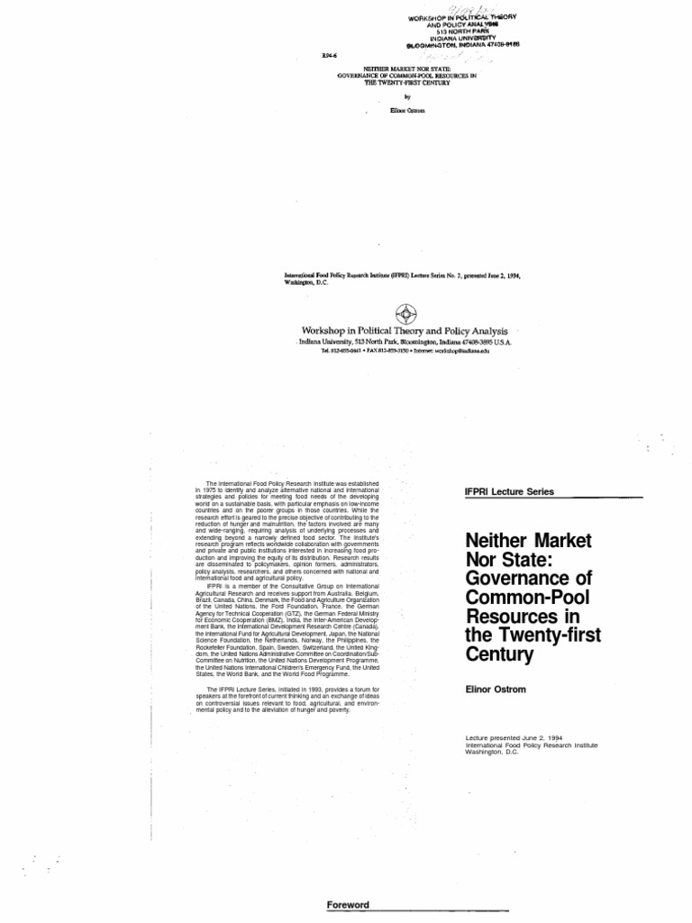 Ostrom-E-neither Market Nor State Governance of Common Pool Resources ...