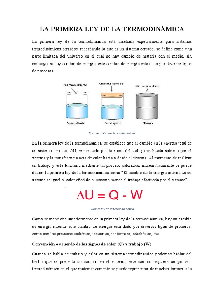 La Primera Ley de La Termodinámica | PDF | Termodinámica | Calor