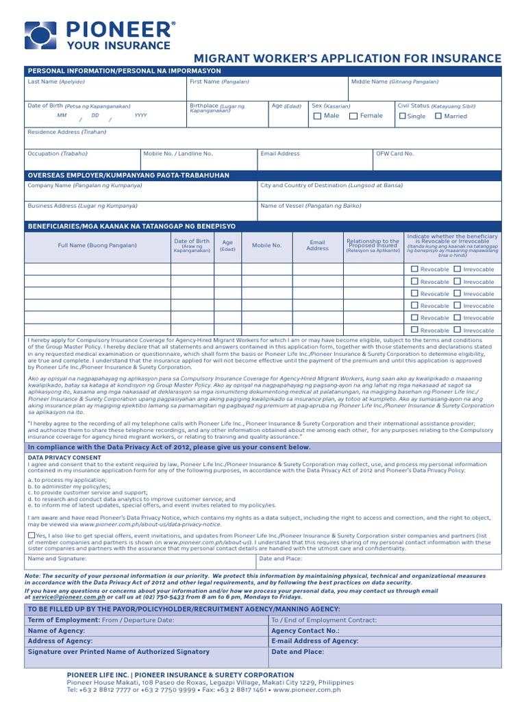 Individual App Form For Ofw | PDF | Insurance | Information Privacy