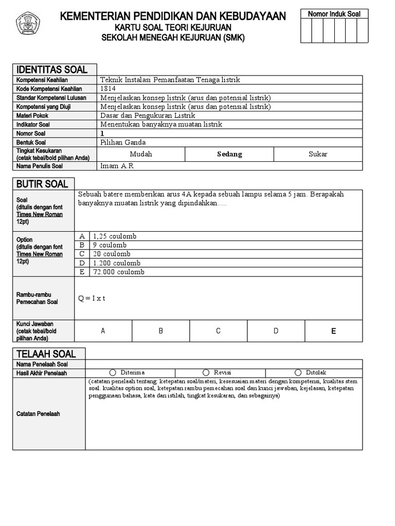 Kartu Soal B1 | PDF | Teknologi & Rekayasa