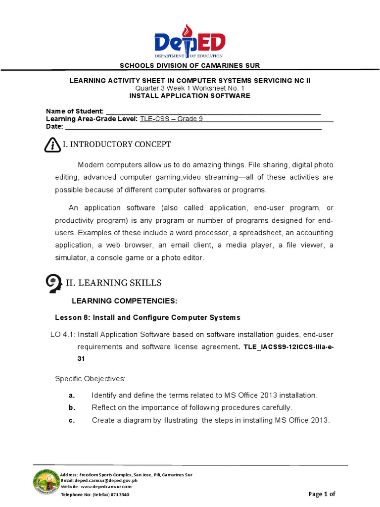 Q3 - W1 - Grade9 - CSS - Install Application Software | PDF | Microsoft Windows | Application ...