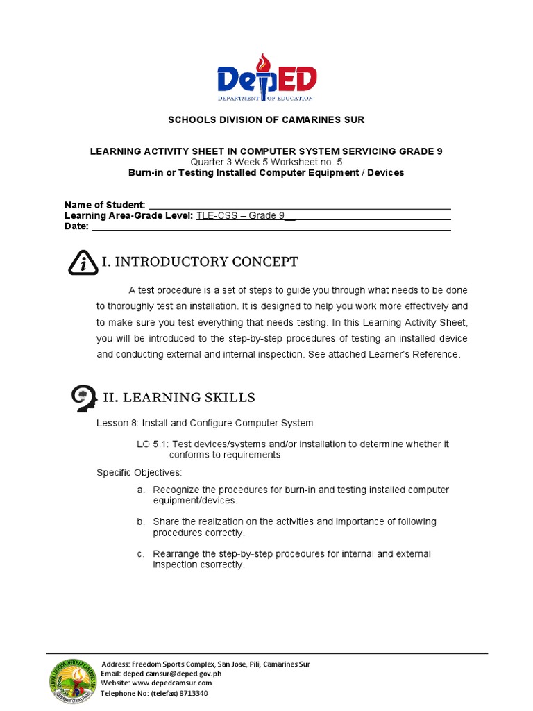 Q3 - W5 - Grade9 - CSS - Burn in or Testing Installed Computer ... Q3 - W5 - Grade9 - CSS - Burn in or Testing Installed Computer ...