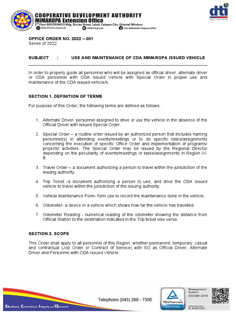 Government Vehicle Use and Maintenance Rules | PDF | Government | Justice