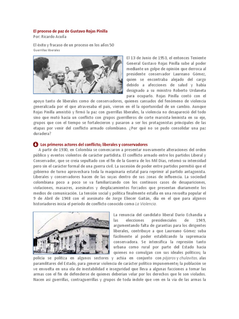 El Proceso de Paz de Gustavo Rojas Pinilla | PDF | Teorías políticas ...