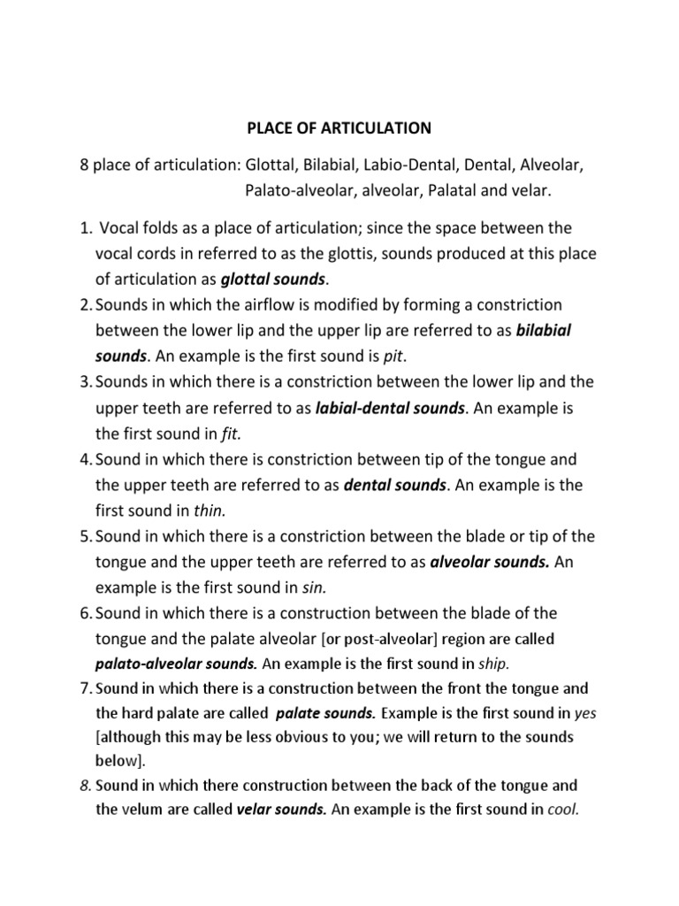 Place of Articulation | PDF