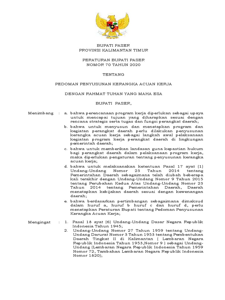 70 Pedoman Penyusunan Kerangka Acuan Kerja | PDF