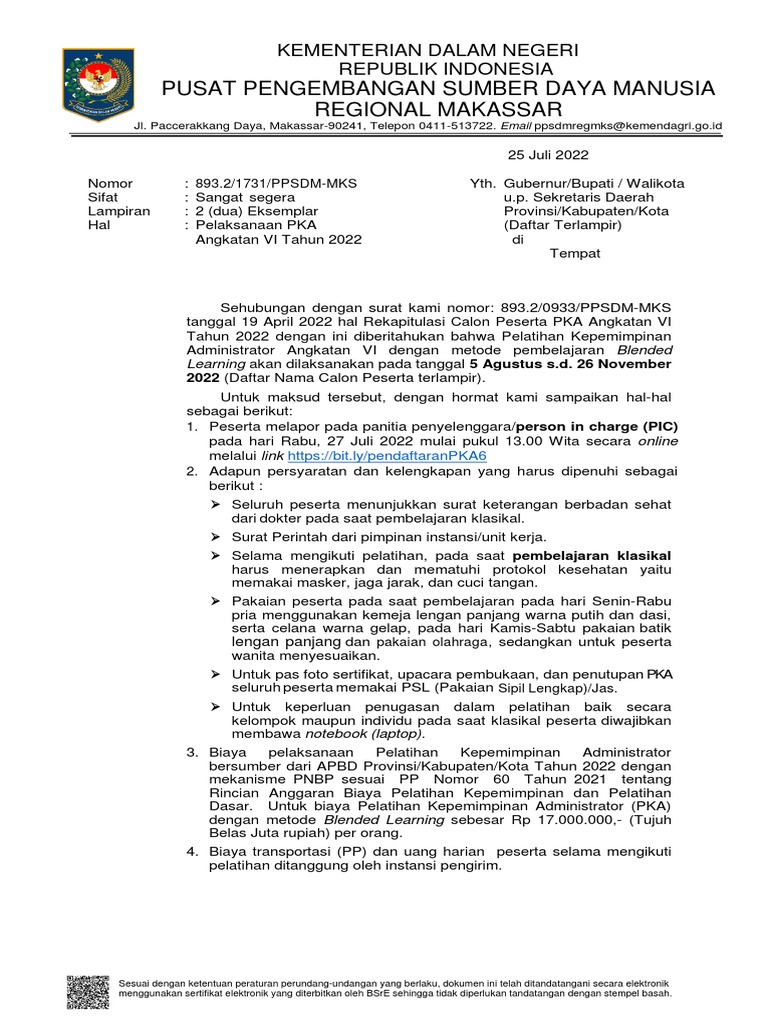 Surat Penetapan PKA Blended VI Gabung Learning 2022 Esign | PDF
