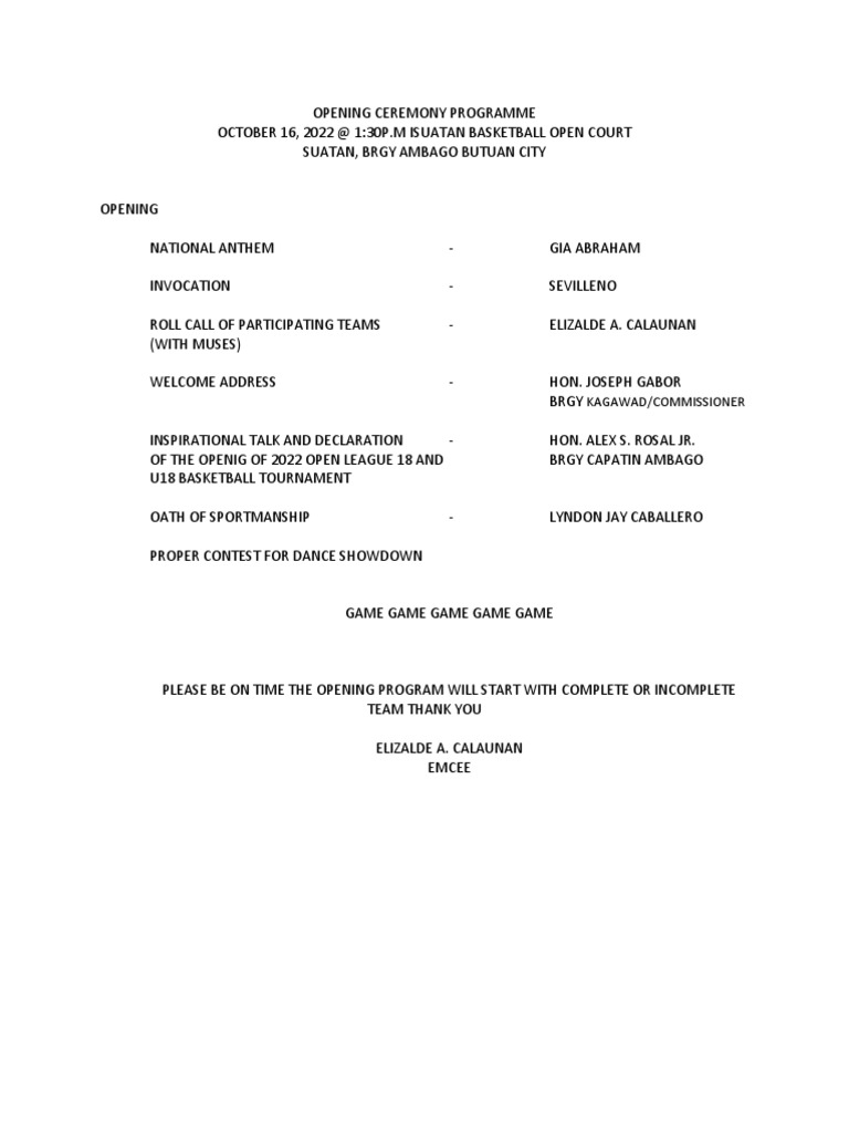 Opening Ceremony Programme | PDF