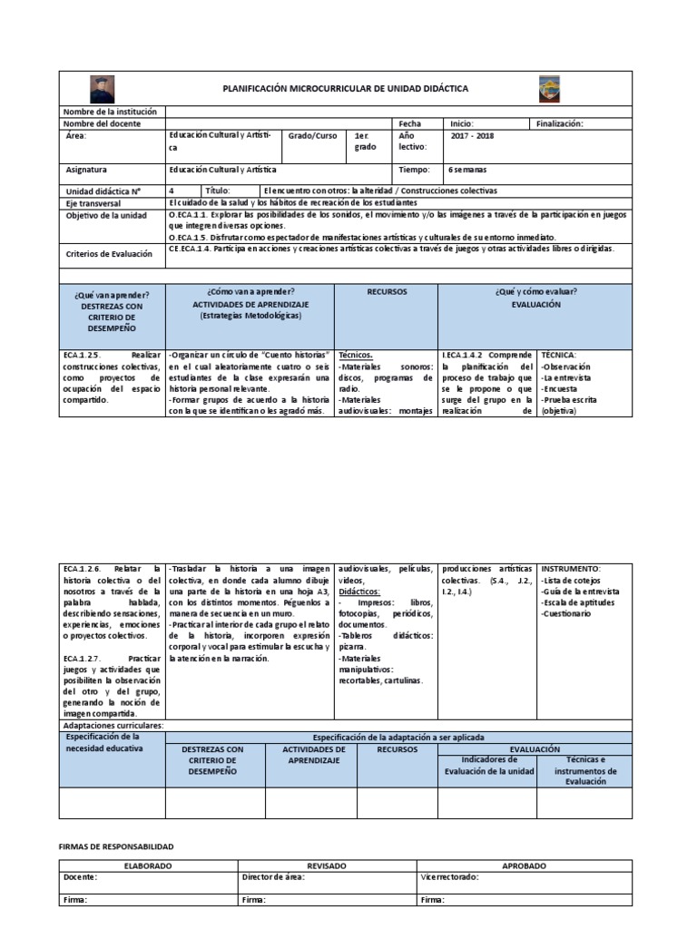 Pud Eca 1ero - Egb Un4 | PDF | Aprendizaje | Evaluación