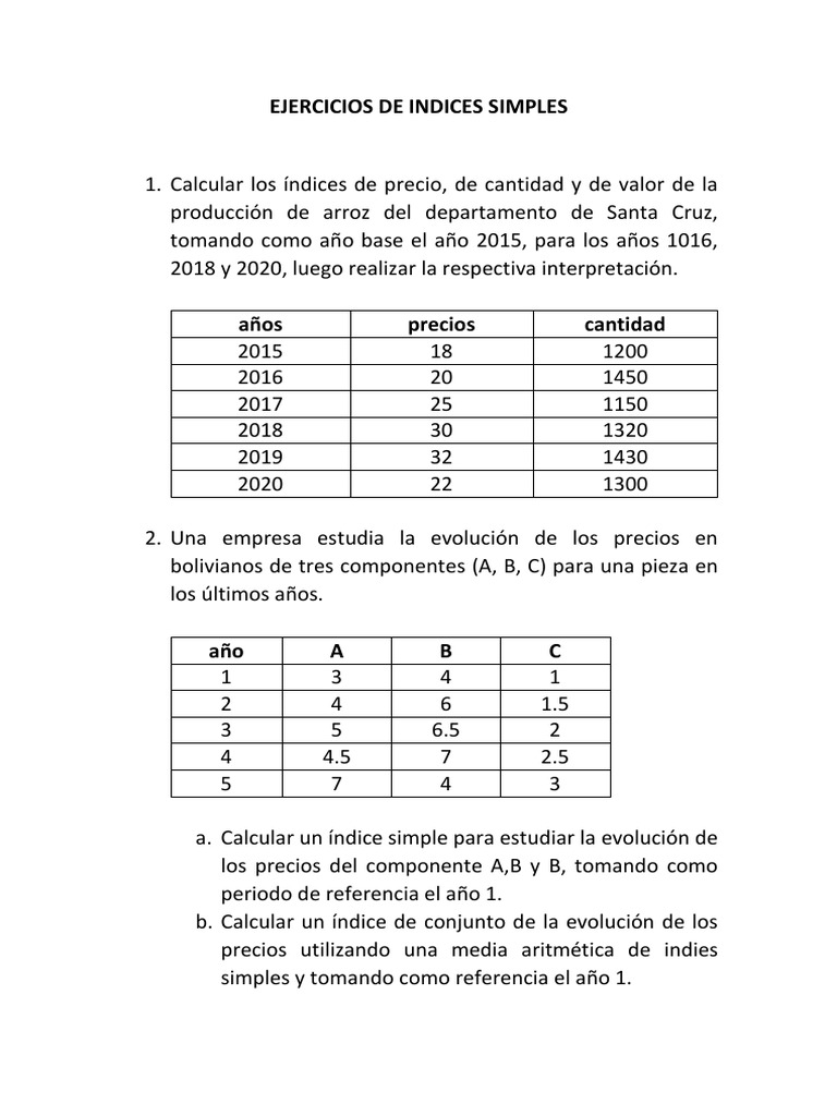 Ejercicios de Indices Simples | PDF