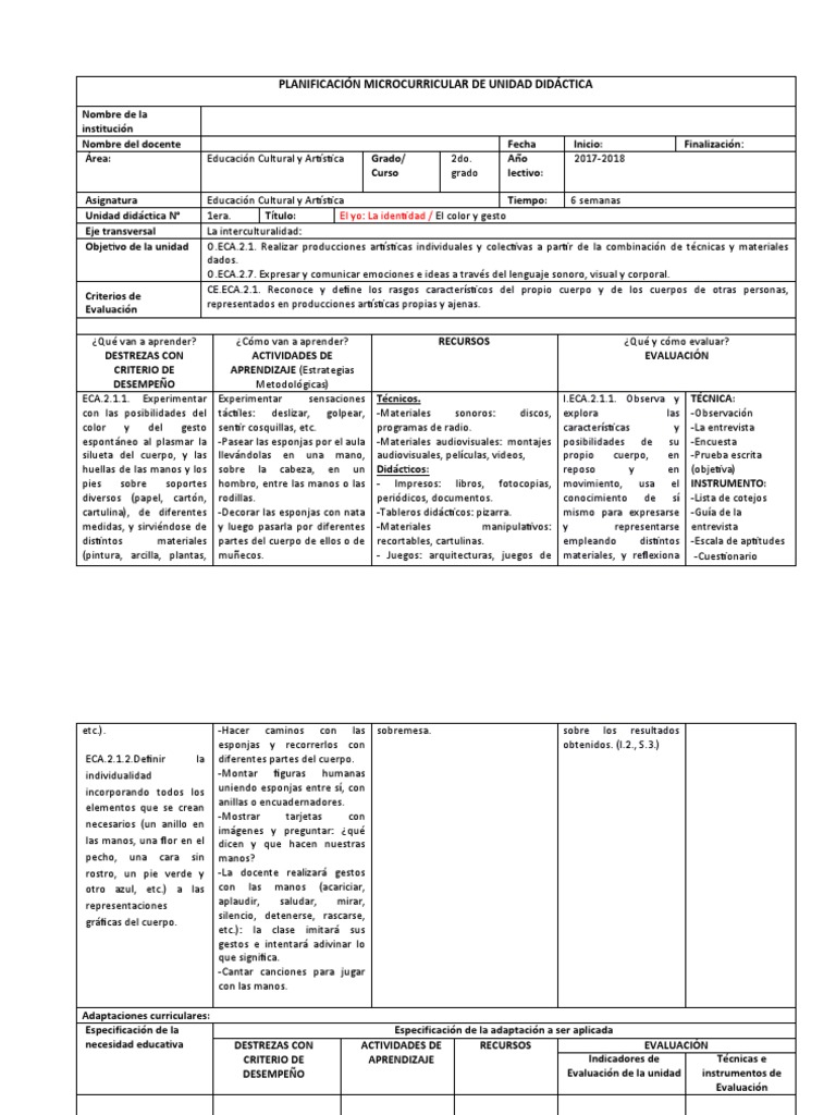Pud Eca 2do. Egb Un1 | PDF | Aprendizaje | Evaluación