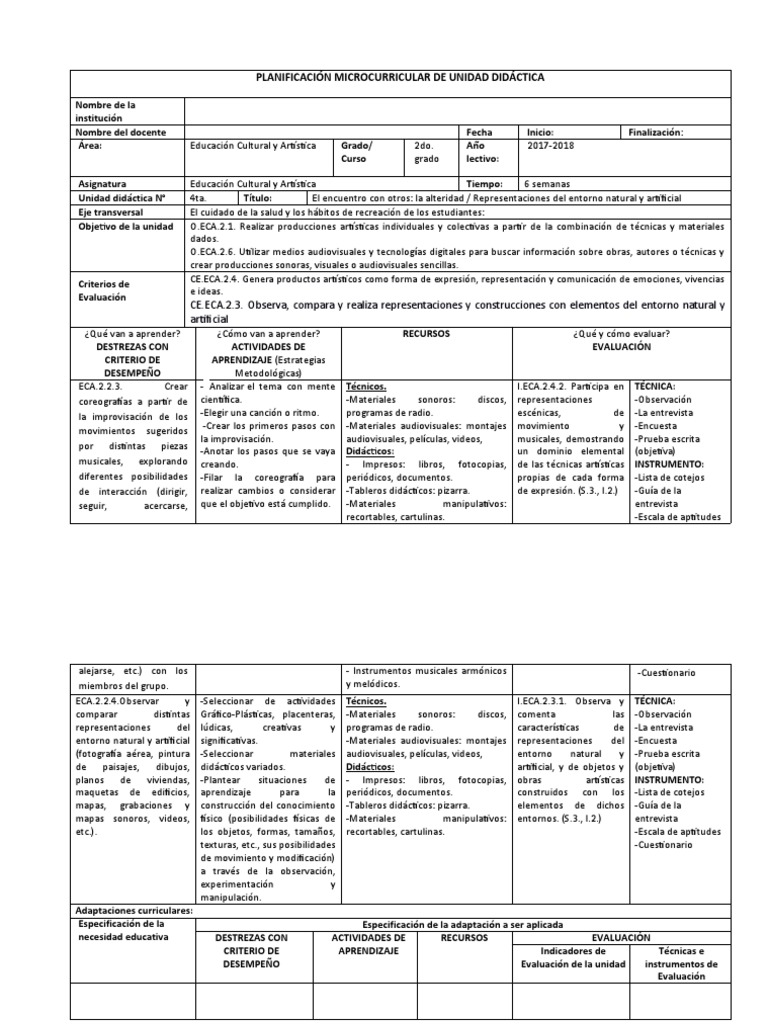 Pud Eca 2do. Egb Un4 | PDF | Evaluación | Aprendizaje