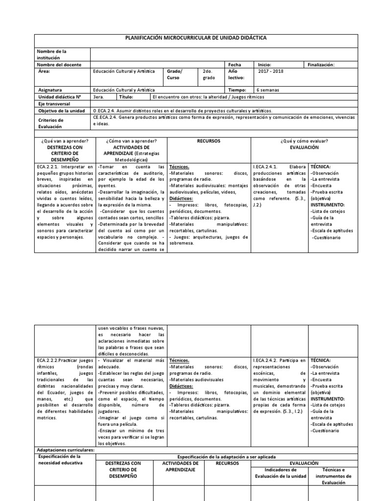 Pud Eca 2do. Egb Un3 | PDF | Evaluación | Modificación de comportamiento