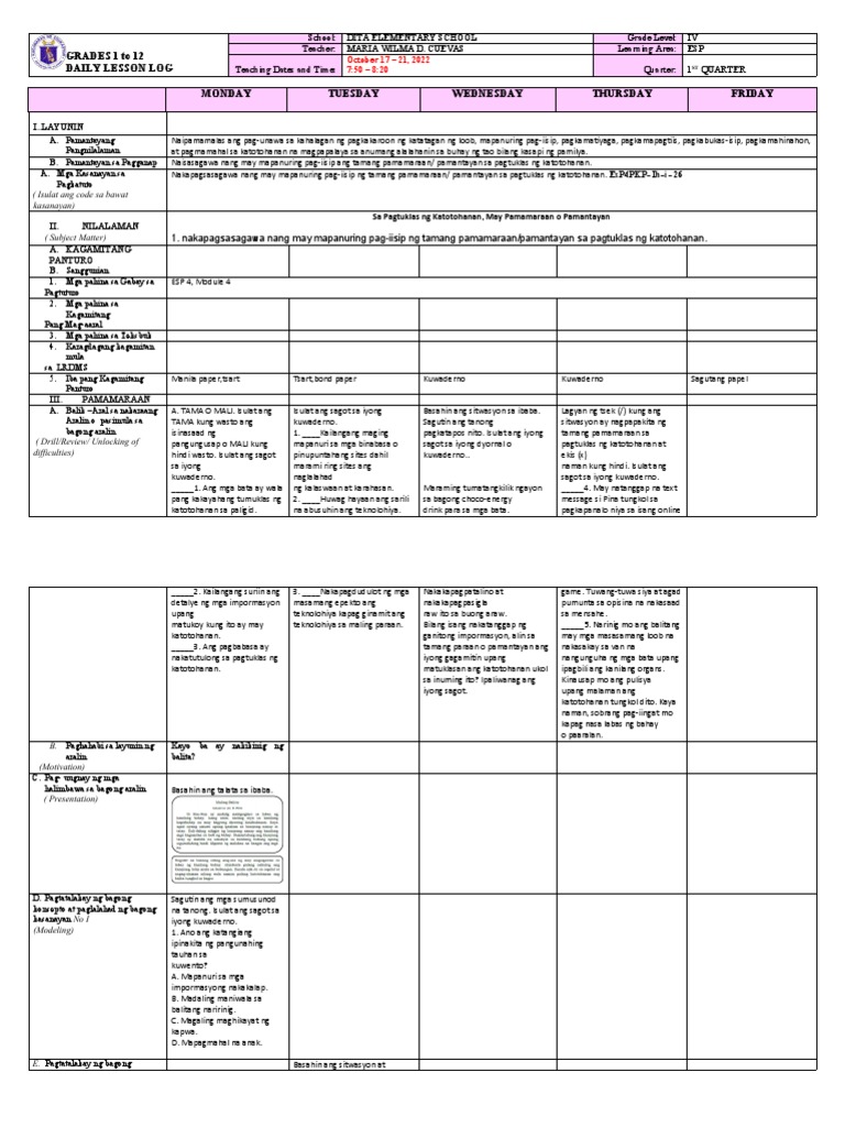 DLL - Esp 4 - Q1 - W9 | PDF