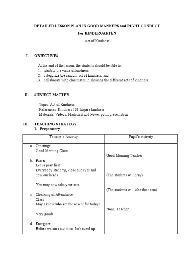 DETAILED LESSON PLAN IN GOOD MANNERS and RIGHT CONDUCT | PDF | Empathy ...