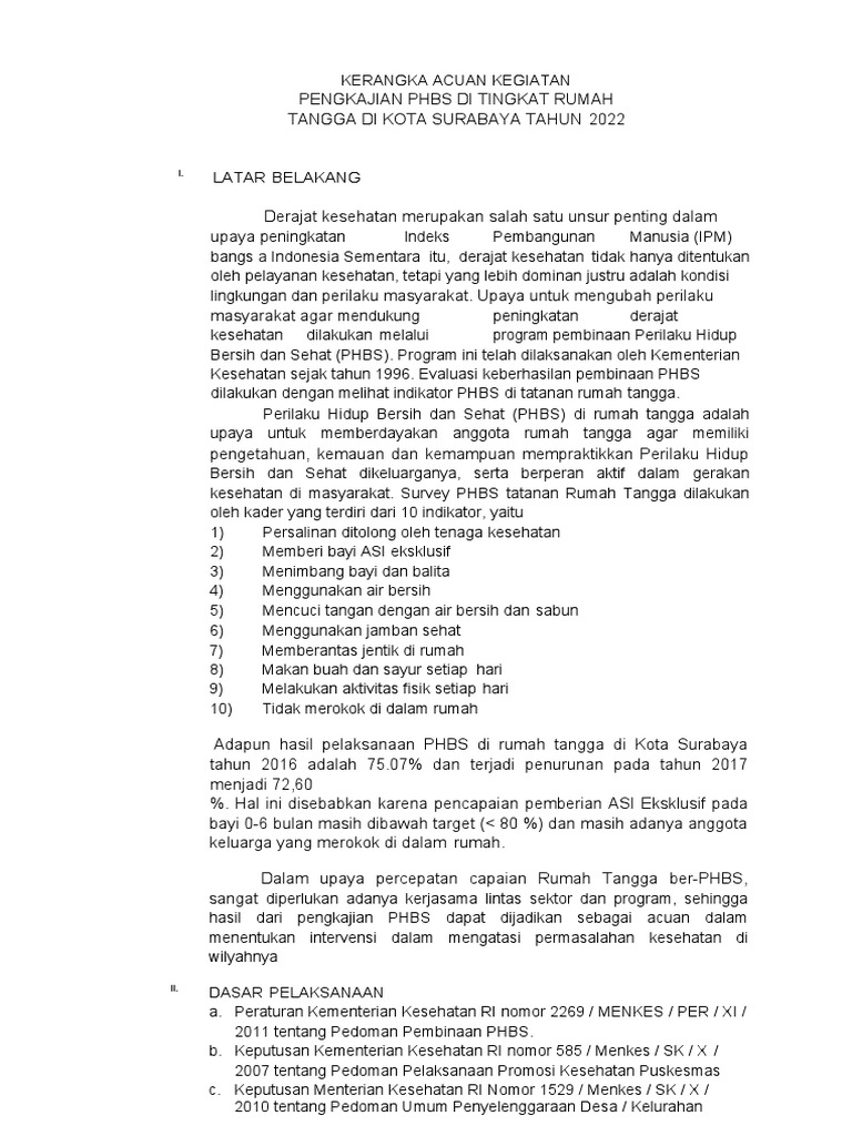 KAK PENGKAJIAN PHBS RT 2022 | PDF