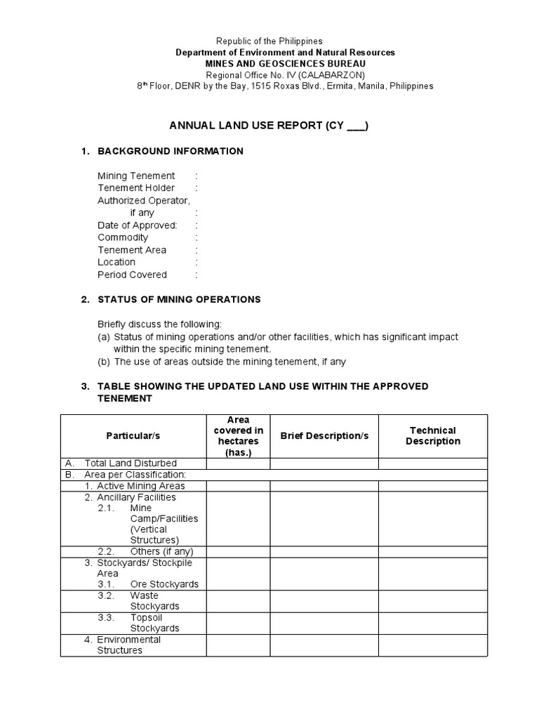 Annual Land Use Report for Mining Operations | PDF | Mining | Heavy ...