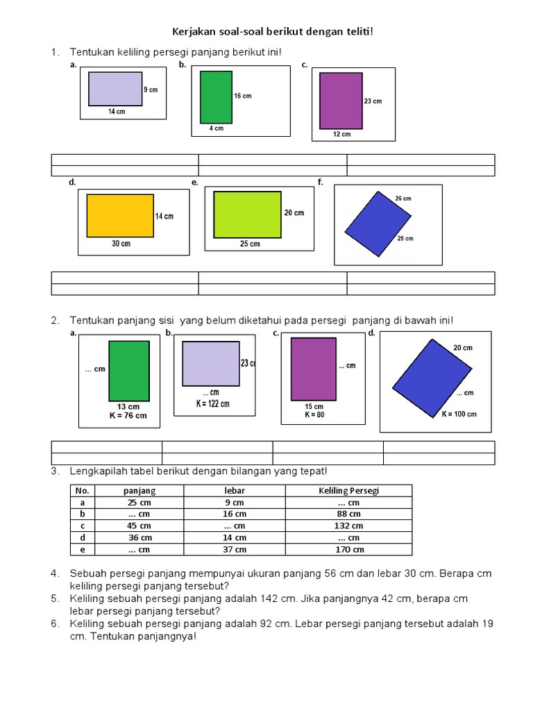 Latihan Soal Keliling Persegi Panjang | PDF