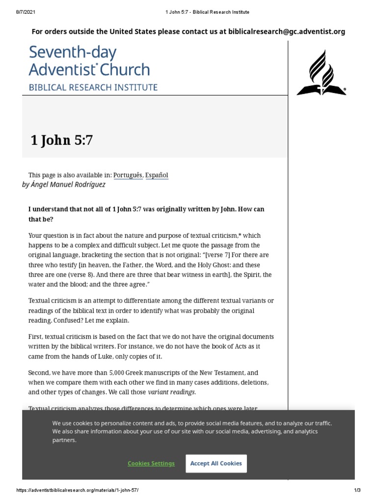 1 John 5 - 7 - Biblical Research Institute | PDF | Bible | Textual ...