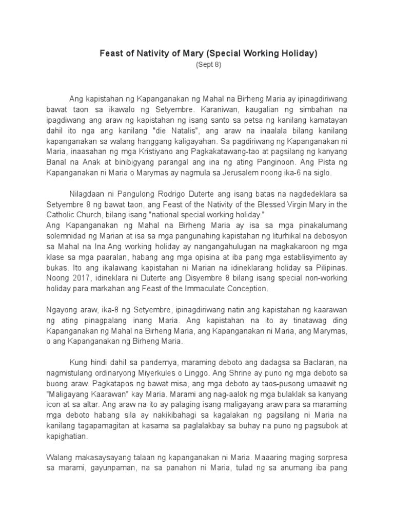 Feast of Nativity of Mary Sept 8 | PDF