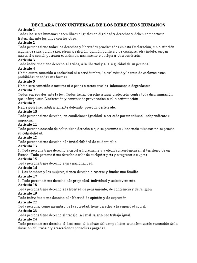 Declaracion Universal de Los Derechos Humanos | PDF