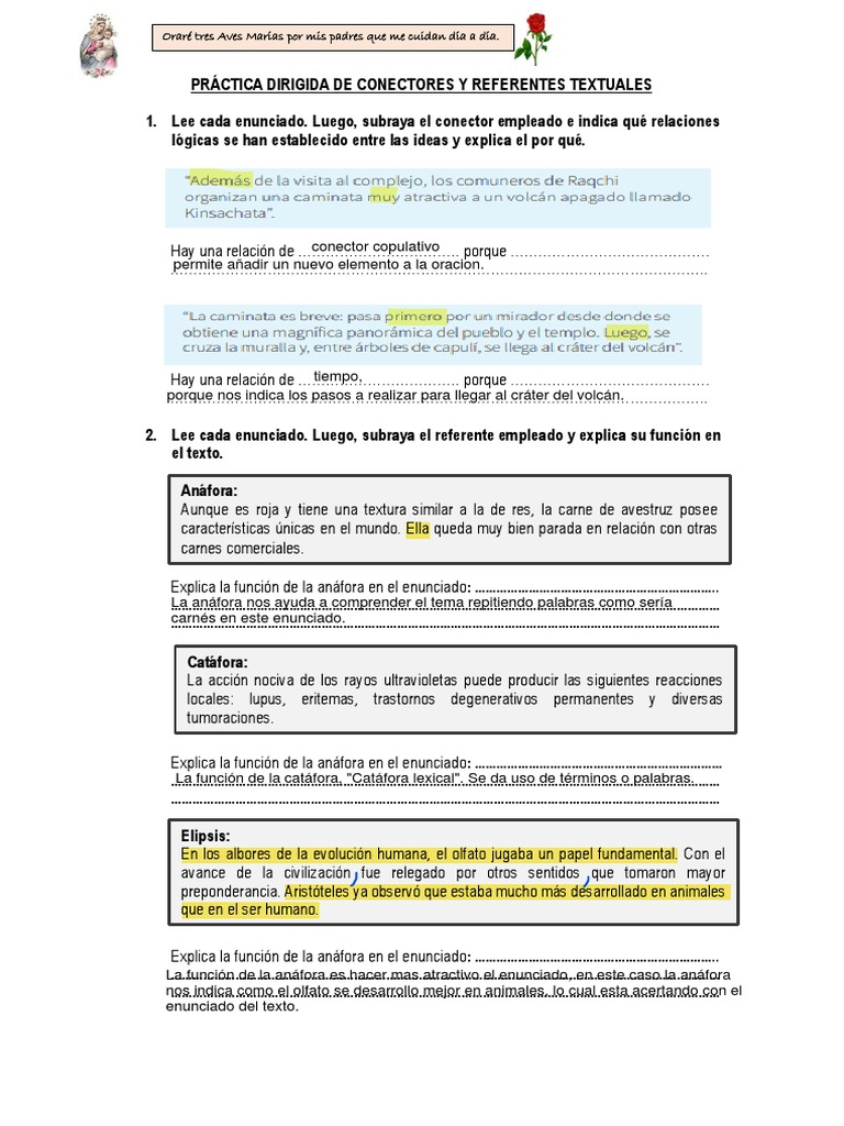 Práctica Dirigida de Conectores y Referentes Textuales | PDF