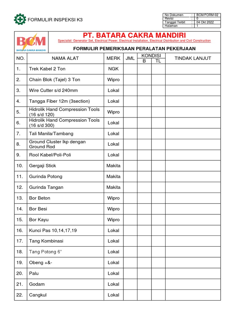 BCM-FORM-02 Rev.0 | PDF