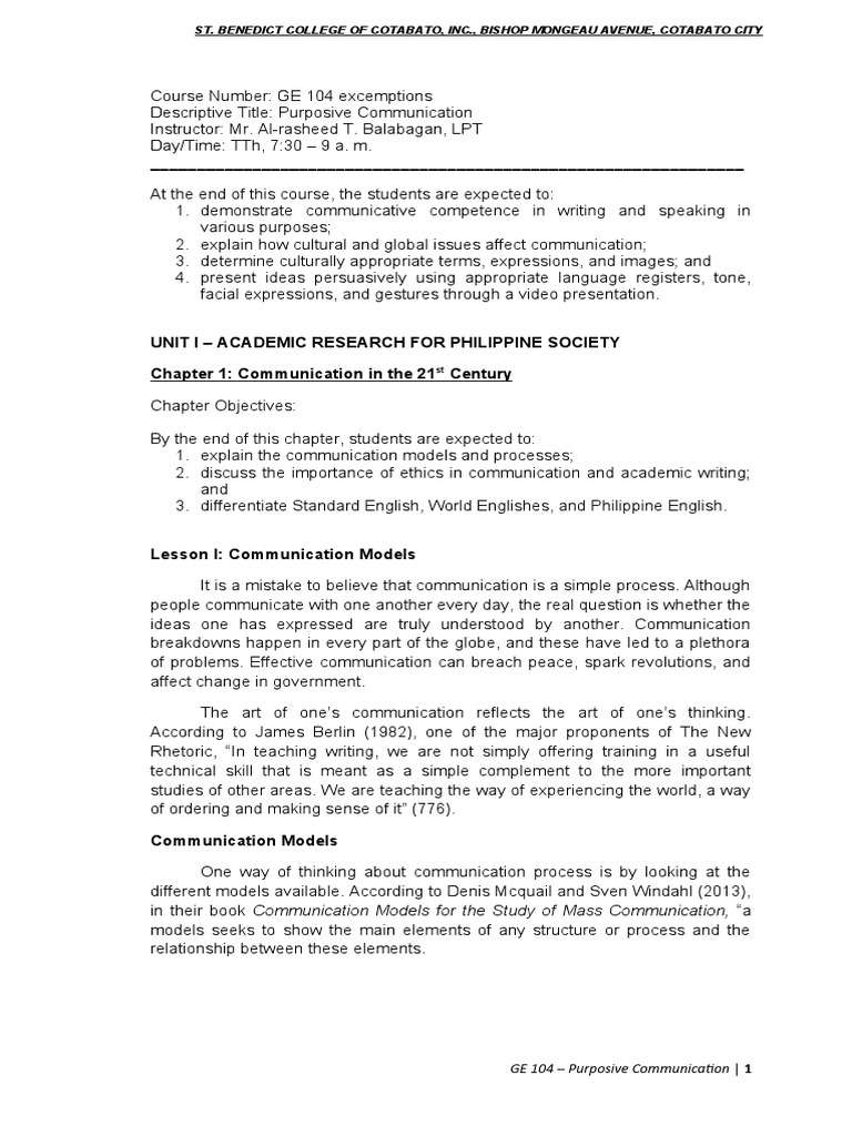 GE 104 Purposive Communication | PDF