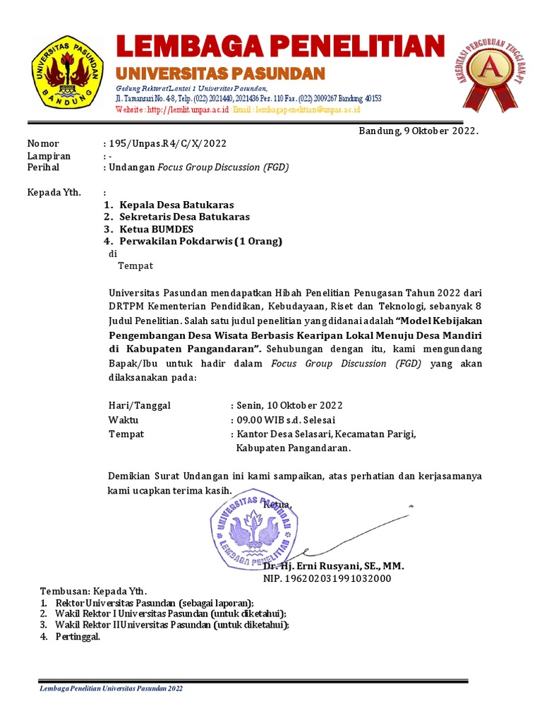 Undangan FGD Pengembangan Desa Batukaras | PDF