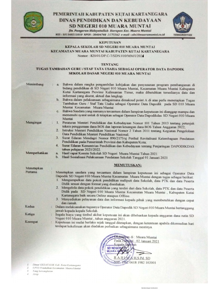 Contoh SK Operator Sekolah SMP | PDF