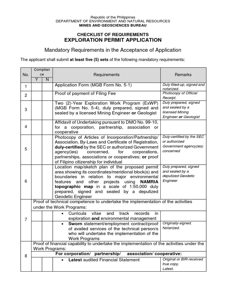 Checklist For Exploration Permit Application in The Philippines | PDF ...