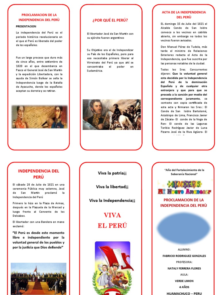 Triptico de La Proclamacion de La Independencia Del Peru | PDF | Perú | América del Sur