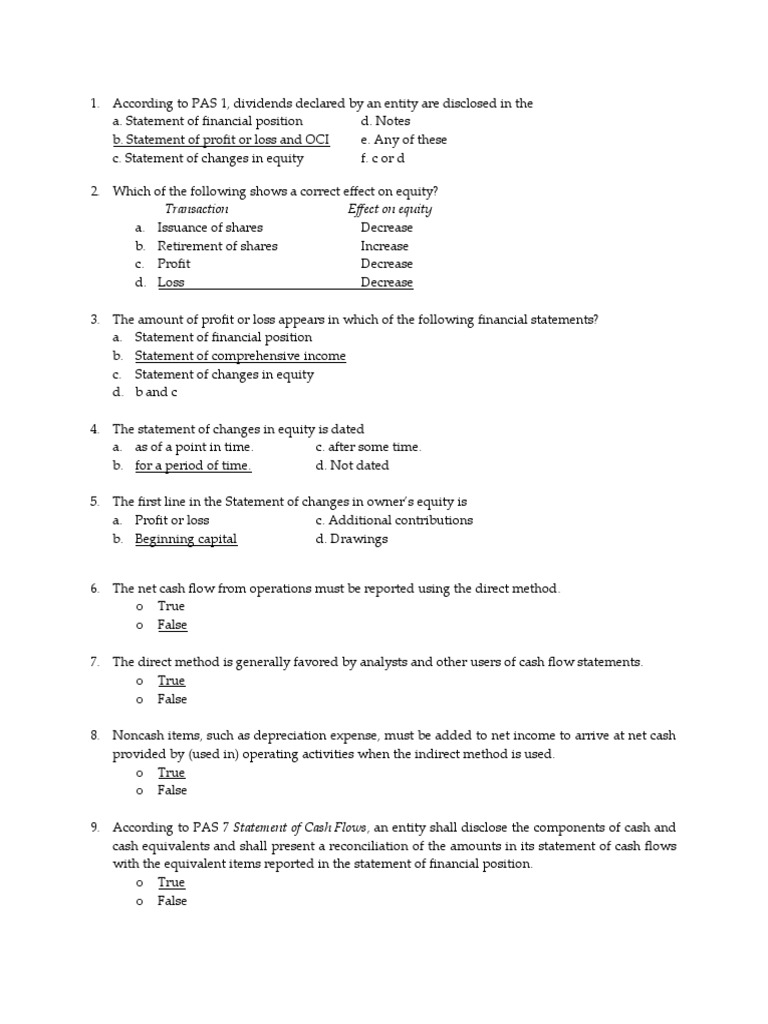 Equity Statement Analysis and Questions | PDF | Cash Flow Statement ...