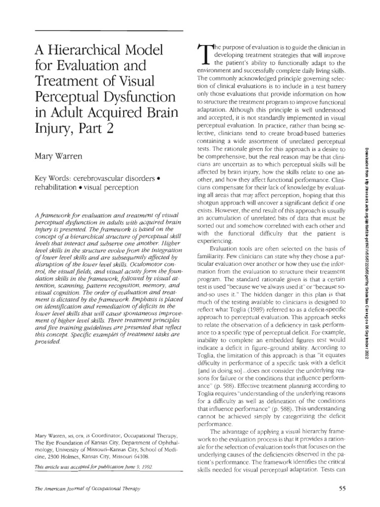 A Hierarchical Model For Evaluation and Treatment of Visual Perceptual Dysfunction in Adult ...