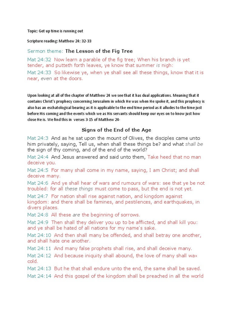 Matthew 24 Sermon - Study | PDF | History | Religion & Spirituality