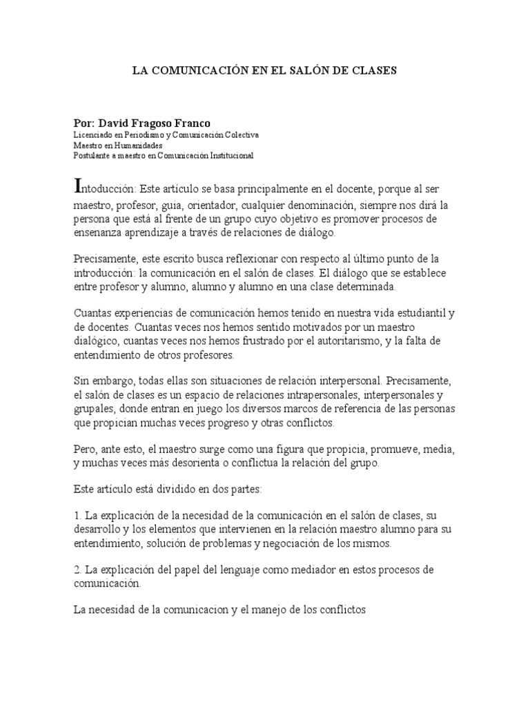 La Comunicación en El Salón de Clases | PDF | Método de enseñanza ...