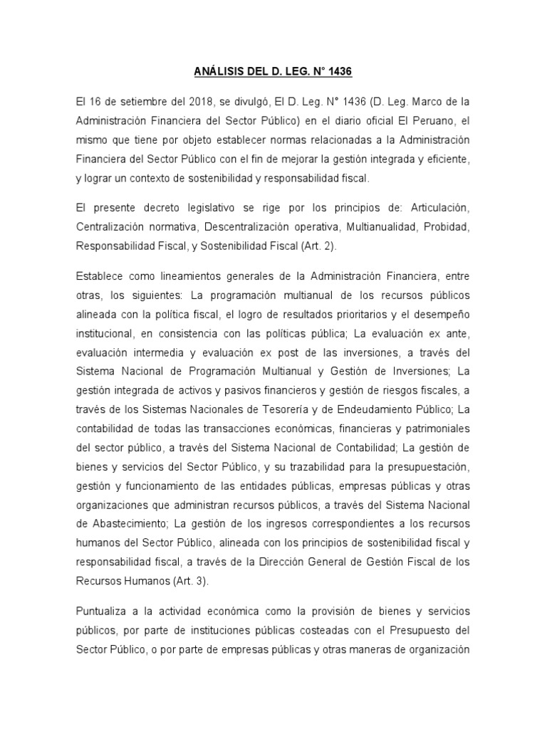 Analisis Decreto Legislativo #1436. | PDF | Presupuesto | Contabilidad
